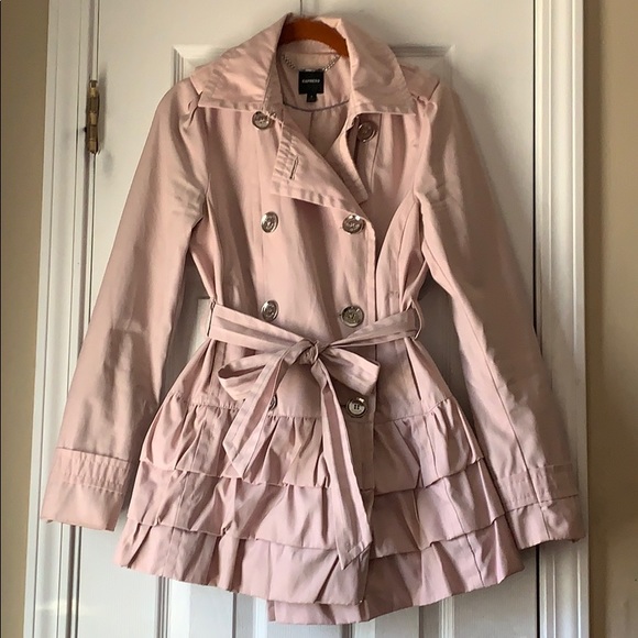 Express | Jackets & Coats | Express Ruffled Bottom Belted Trench Coat ...
